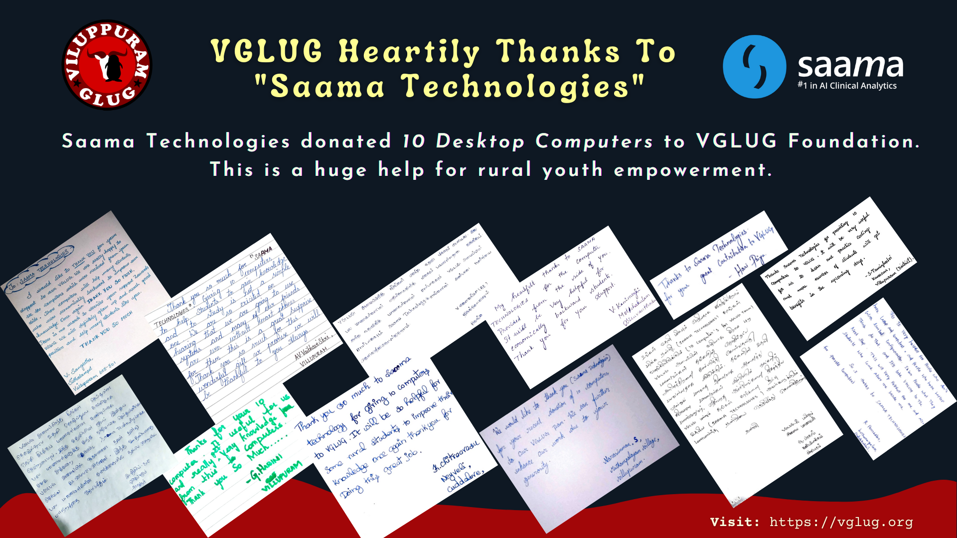 Heartful Thanks to Saama Technologies for great support – VGLUG Foundation